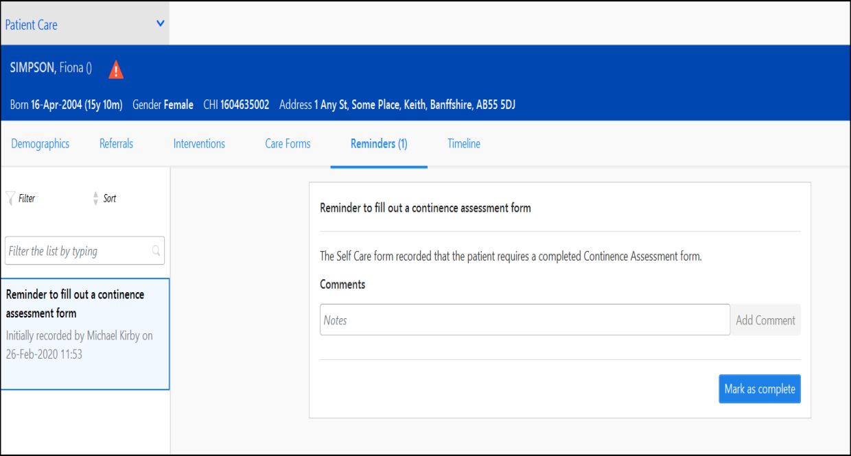 Reminders Tab - Overview