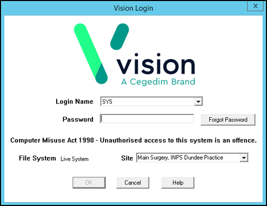 Logging into Vision 3