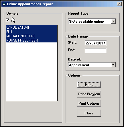 Online Appointment Report