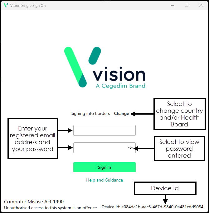 Logging in to Vision Anywhere