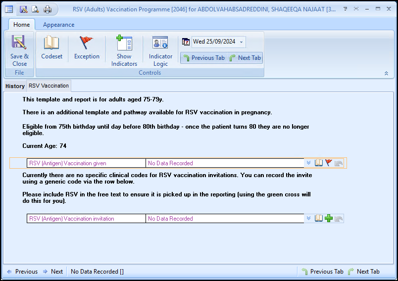 Accessing the RSV (Adults) Vaccination Programme Clinical Template