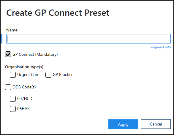 Creating GP Connect Presets