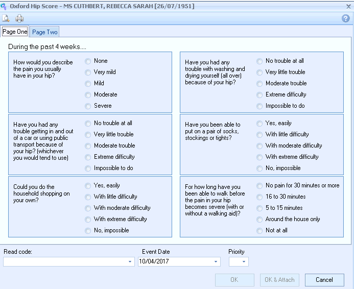 Oxford Hip Score Questionnaire