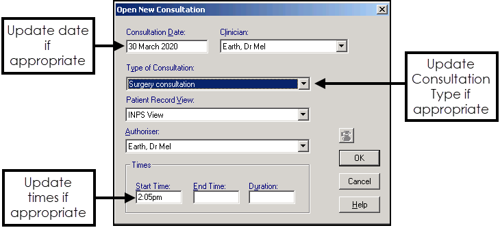 Selecting Consultation Type
