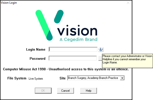 Logging into Vision 3