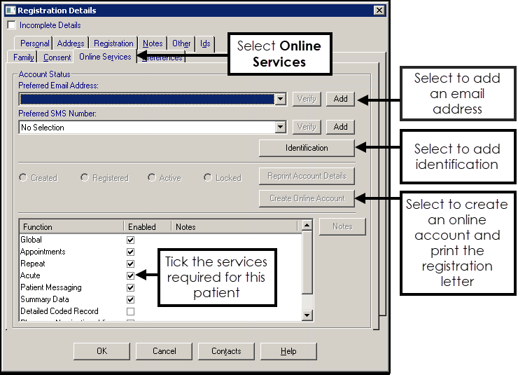 Online Services Tab